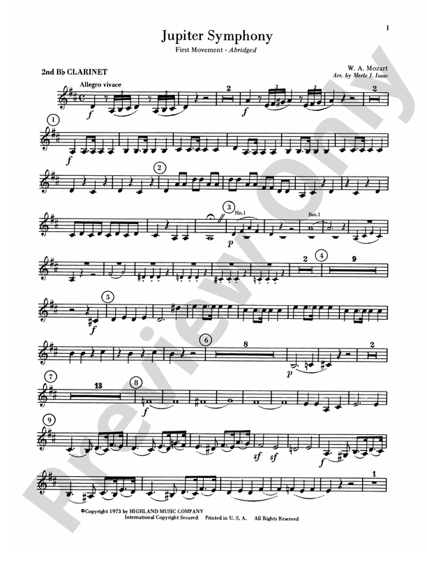 Jupiter Symphony, 1st Movement: 2nd B-flat Clarinet: 2nd B-flat ...
