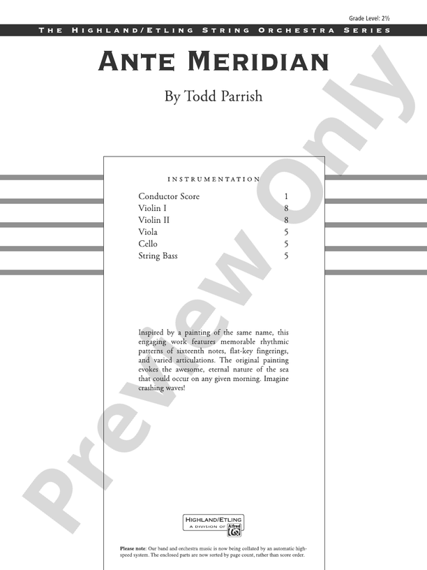 Ante Meridian: Score: String Orchestra Score - Digital Sheet Music Download