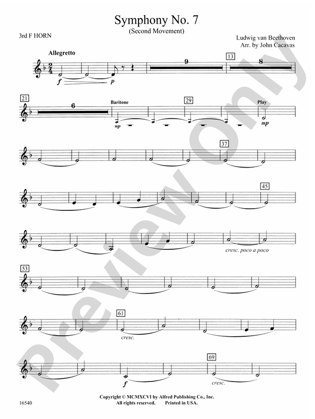Symphony No. 7 (Second Movement): 3rd F Horn: 3rd F Horn Part - Digital Sheet Music Download
