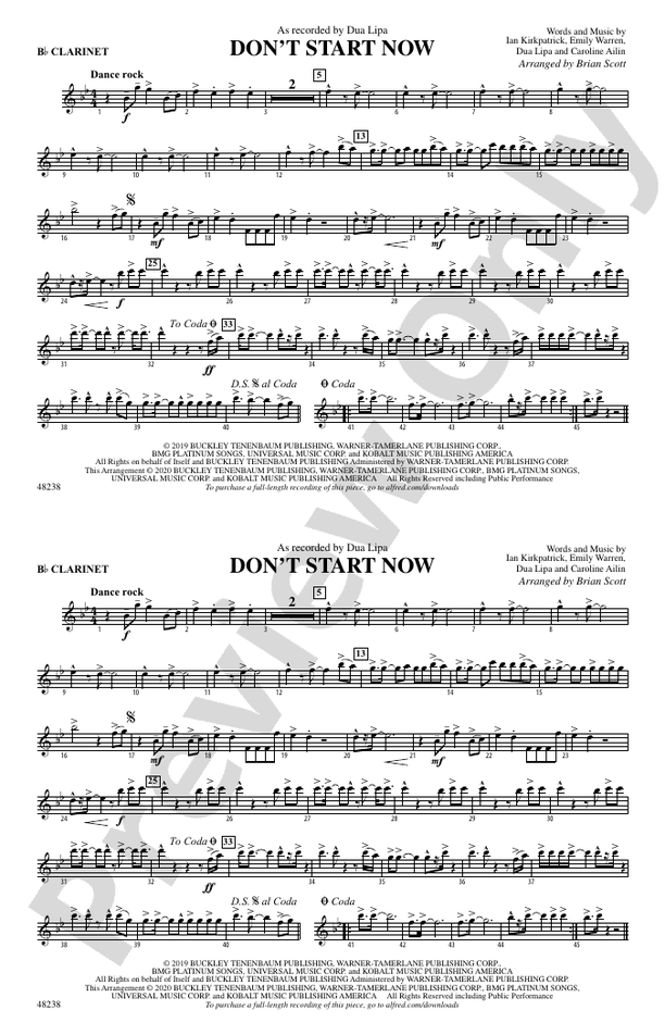 Don't Start Now: 1st B-flat Clarinet: 1st B-flat Clarinet Part - Digital Sheet Music Download