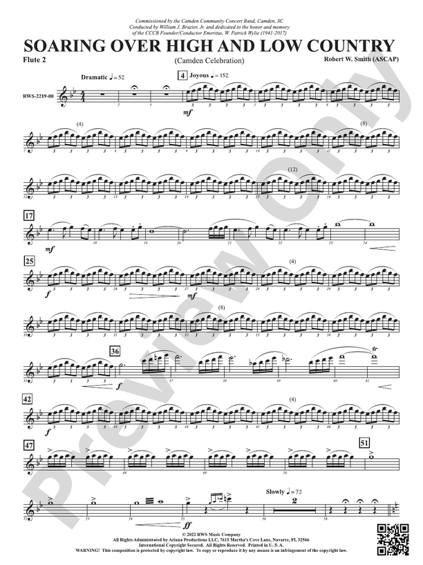 Soaring Over High and Low Country - Camden Celebration: 2nd Flute: 2nd Flute Part: Robert W ...