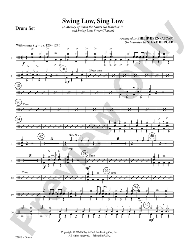 Swing Low, Sing Low: Drums: Drums Part - Digital Sheet Music Download