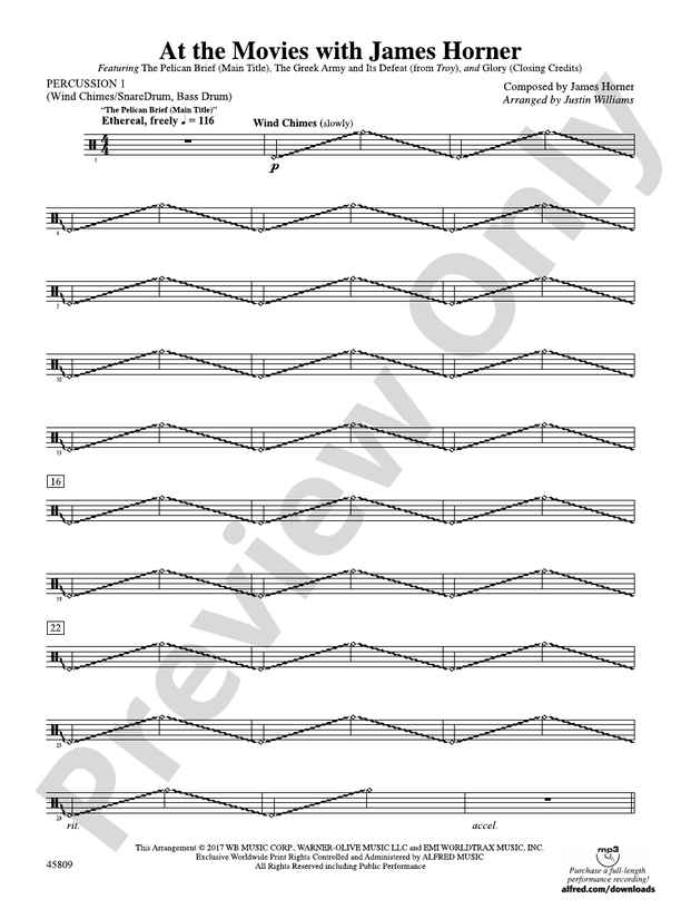 At the Movies with James Horner: 1st Percussion: 1st Percussion Part ...