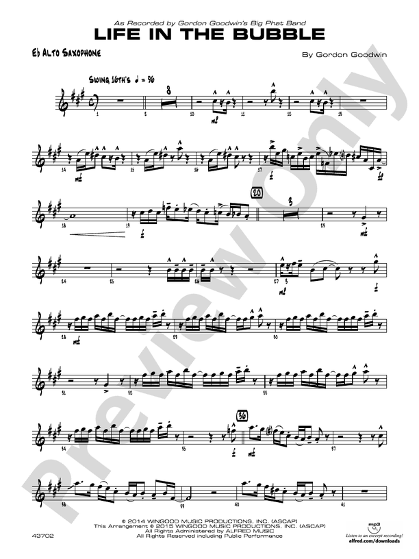Life In The Bubble E Flat Alto Saxophone E Flat Alto Saxophone Part