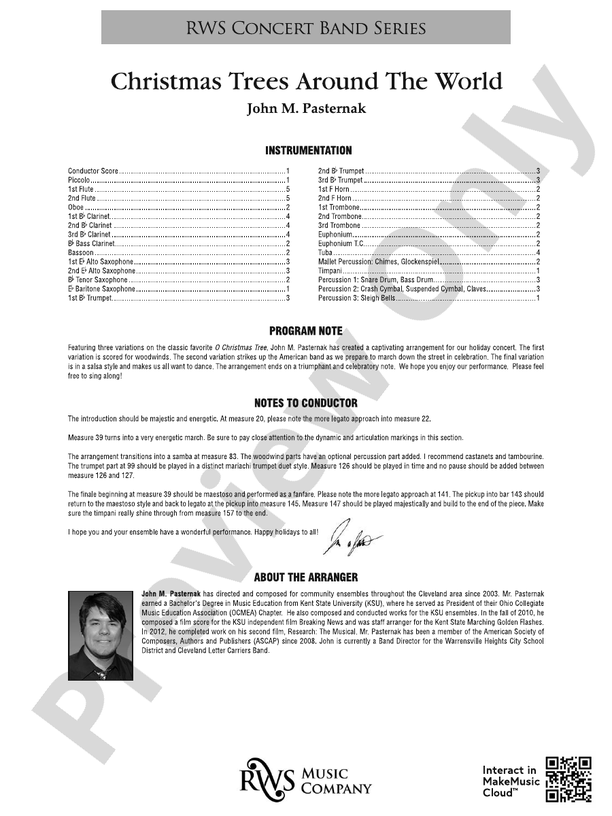 Christmas Trees Around the World: Concert Band Conductor Score & Parts ...