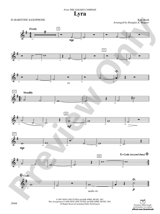 Lyra (from The Golden Compass): E-flat Baritone Saxophone: E-flat ...