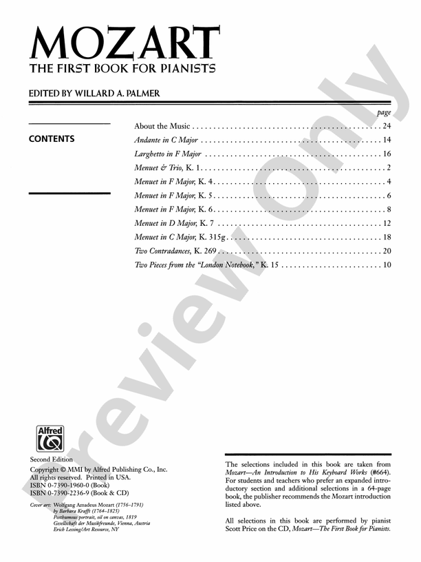 Mozart: First Book for Pianists: Piano: Wolfgang Amadeus Mozart ...