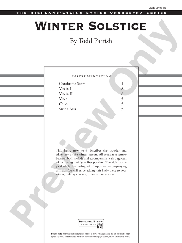 Winter Solstice: String Orchestra Conductor Score & Parts: Todd Parrish ...