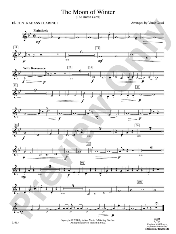 The Moon of Winter (The Huron Carol): (wp) B-flat Contrabass Clarinet ...
