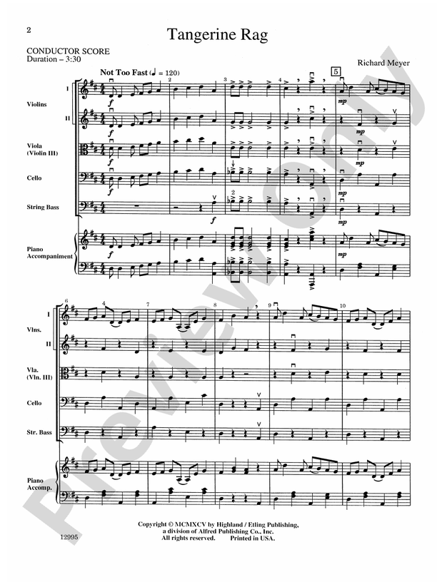 Tangerine Rag: String Orchestra Conductor Score & Parts: Richard Meyer ...