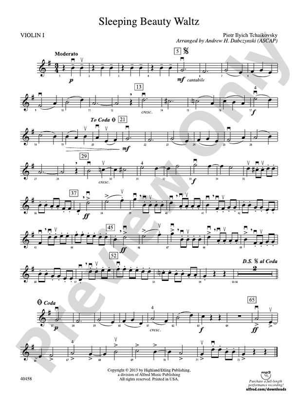 Sleeping Beauty Waltz: 1st Violin: 1st Violin Part - Digital Sheet ...