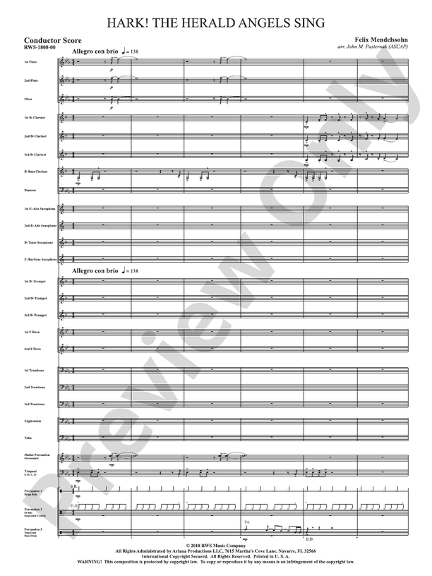 Hark! The Herald Angels Sing: Concert Band Conductor Score & Parts ...