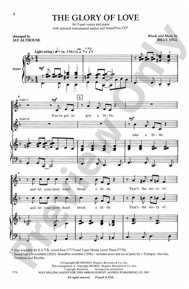 The Glory of Love: 2-Part Choral Octavo: Billy Hill - Digital Sheet Music Download