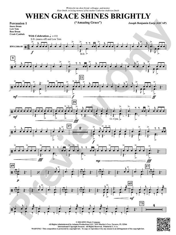 When Grace Shines Brightly - ("Amazing Grace"): 1st Percussion: 1st ...