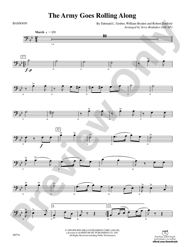 The Army Goes Rolling Along: Bassoon: Bassoon Part - Digital Sheet ...