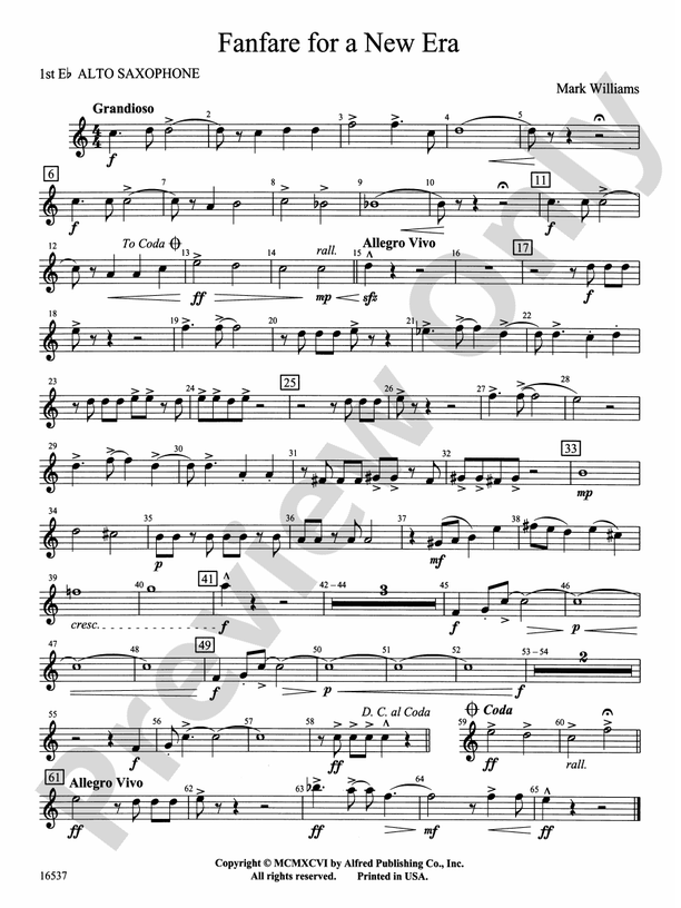 Fanfare For A New Era E Flat Alto Saxophone E Flat Alto Saxophone