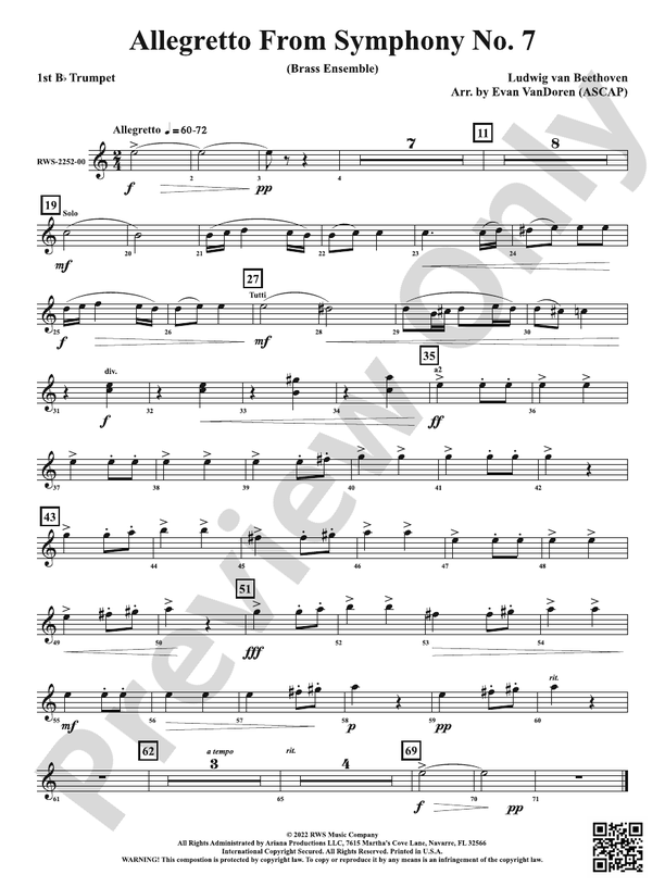 Allegretto from Symphony No. 7 - Brass Ensemble: 1st B-flat Trumpet ...