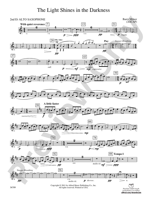 The Light Shines in the Darkness: 2nd E-flat Alto Saxophone: 2nd E-flat Alto Saxophone Part ...