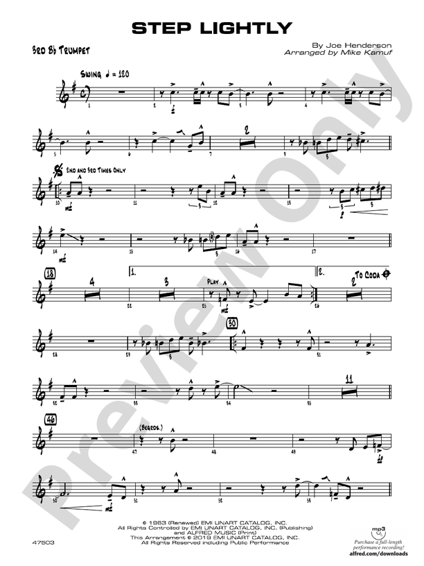 Step Lightly: 3rd B-flat Trumpet: 3rd B-flat Trumpet Part - Digital ...