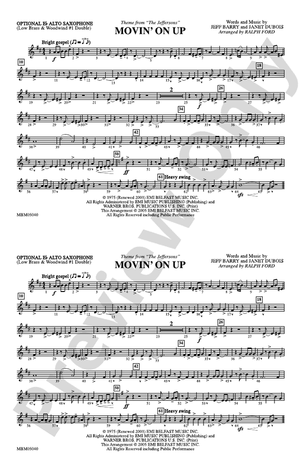 Movin' on Up (Theme from "The Jeffersons"): Optional Alto Sax: Optional ...