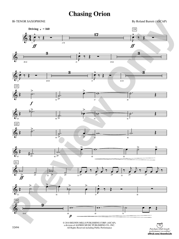 Chasing Orion: B-flat Tenor Saxophone: B-flat Tenor Saxophone Part ...