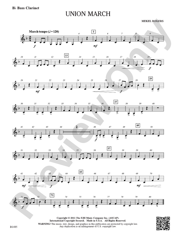 Union March: B-flat Bass Clarinet: B-flat Bass Clarinet Part: Mekel ...