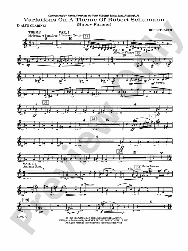 Variations on a Theme of Robert Schumann: E-flat Alto Clarinet: E-flat ...