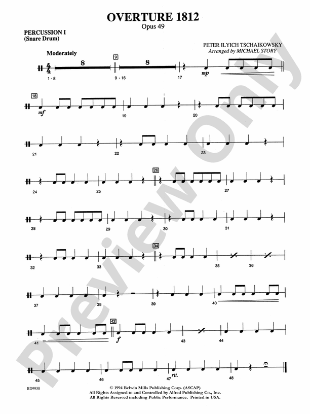 Overture 1812: 1st Percussion: 1st Percussion Part - Digital Sheet ...