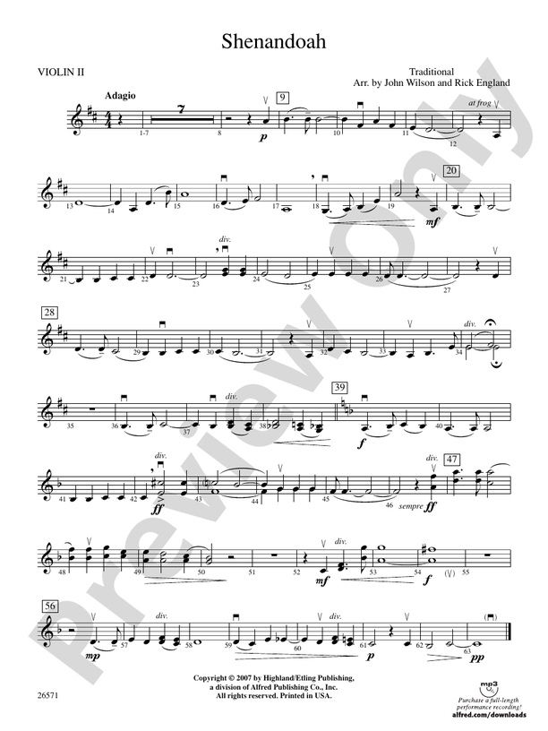 Shenandoah: 2nd Violin: 2nd Violin Part - Digital Sheet Music Download
