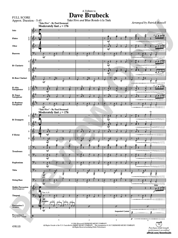 A Tribute to Dave Brubeck: Concert Band Conductor Score & Parts: Dave Brubeck - Digital Sheet ...