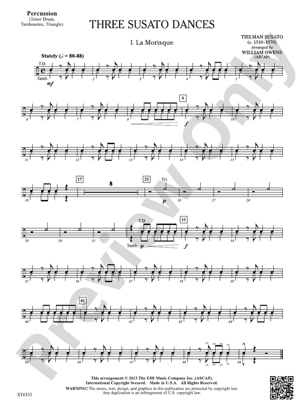 Three Susato Dances: Percussion (Opt.): Percussion (Opt.) Part: Tielman ...