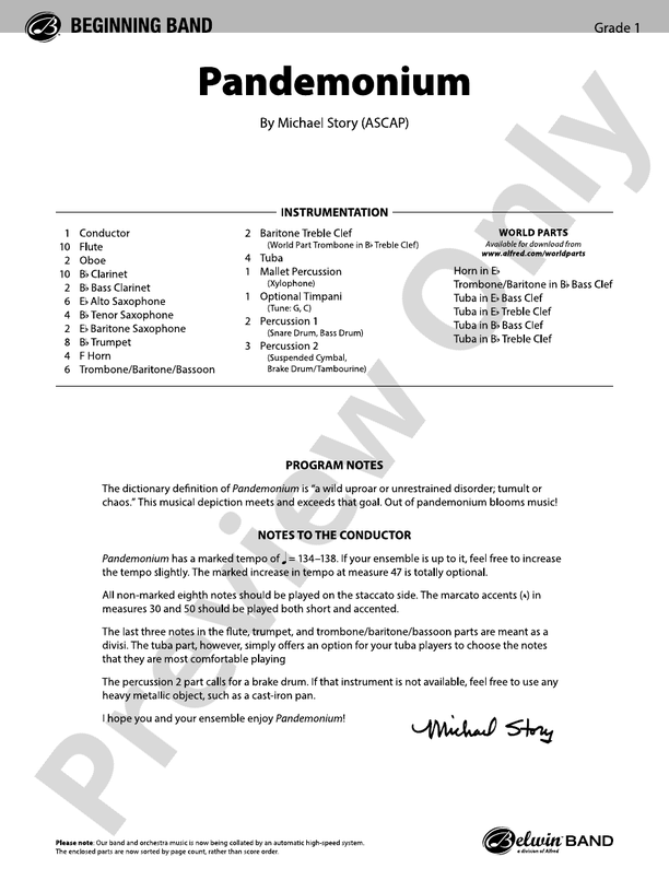 Pandemonium: Concert Band Conductor Score & Parts: Michael Story ...
