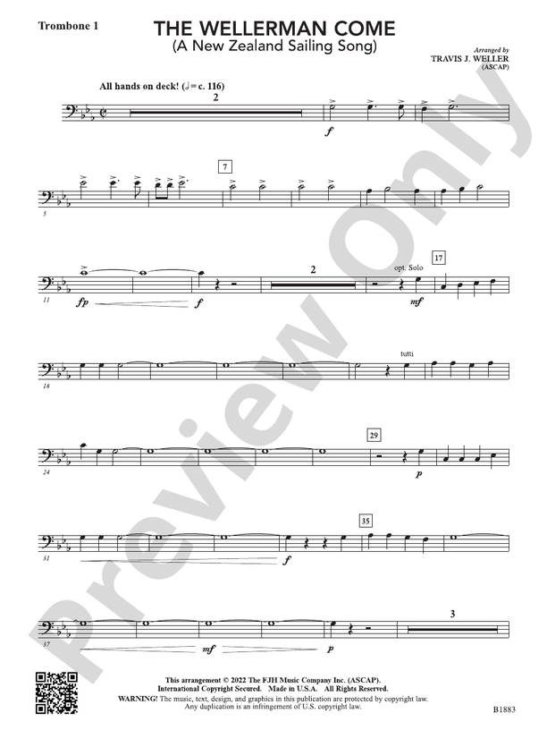 The Wellerman Come: Trombone 1: Trombone 1 Part: Travis J. Weller ...