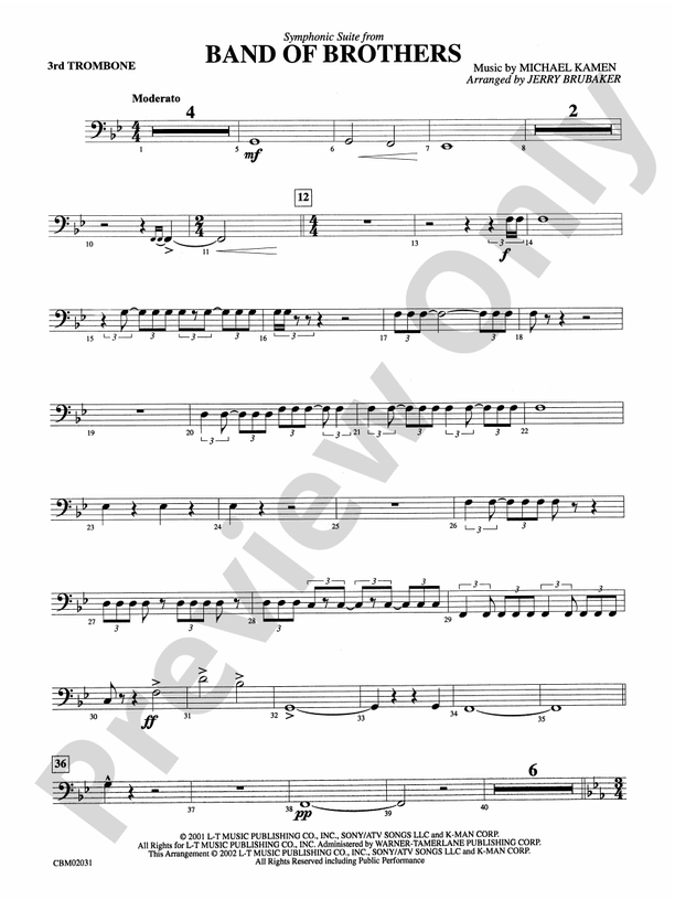 Band of Brothers, Symphonic Suite from: 3rd Trombone: 3rd Trombone Part - Digital Sheet Music ...