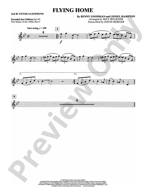 Flying Home: 2nd B-flat Tenor Saxophone: 2nd B-flat Tenor Saxophone Part - Digital Sheet Music ...