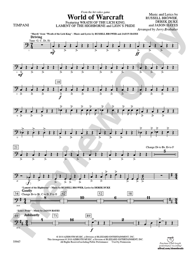 World of Warcraft: Timpani: Timpani Part - Digital Sheet Music Download
