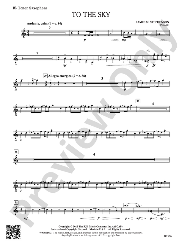 To the Sky: B-flat Tenor Saxophone: B-flat Tenor Saxophone Part: James ...