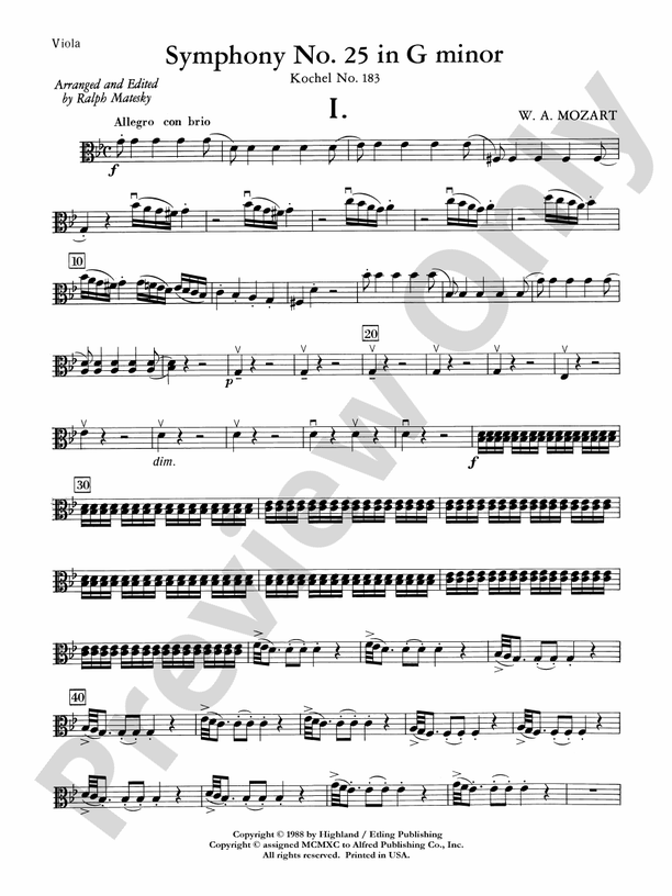 Mozart's Symphony No. 25 in G Minor, 1st & 2nd Movements: Viola: Viola ...