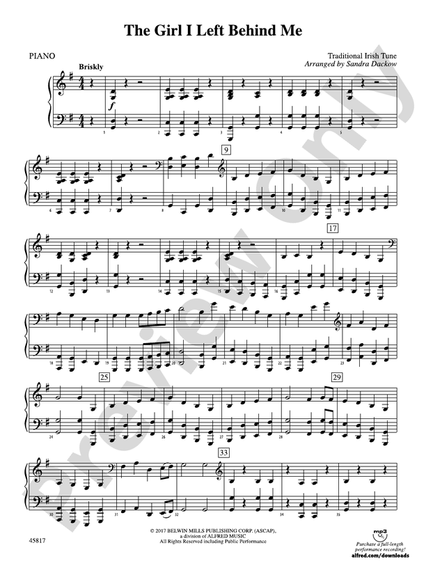The Girl I Left Behind Me: Piano Accompaniment: Piano Accompaniment ...