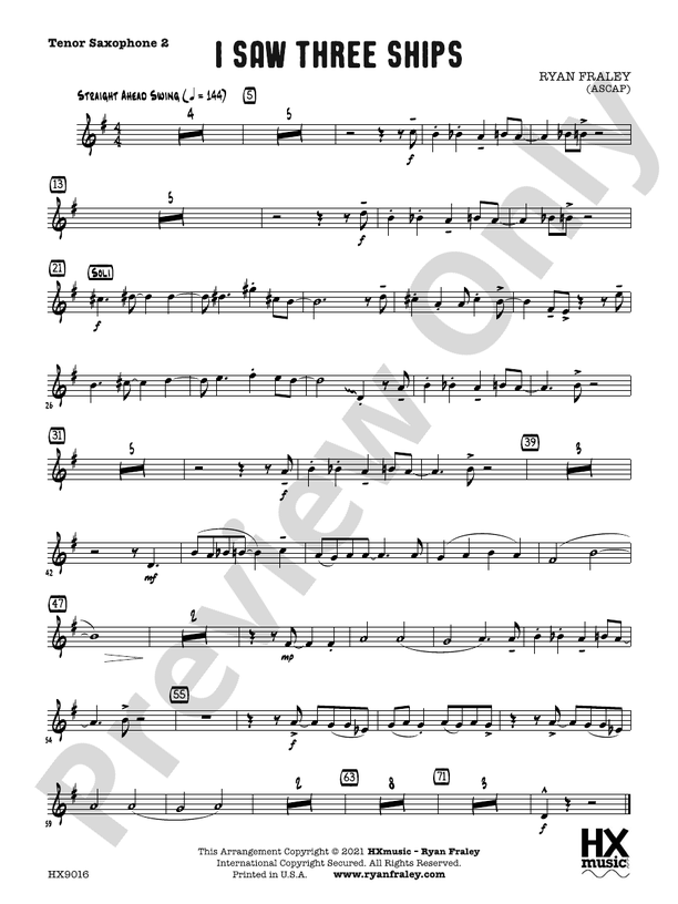 I Saw Three Ships: B-flat Tenor Saxophone 2: B-flat Tenor Saxophone 2 ...