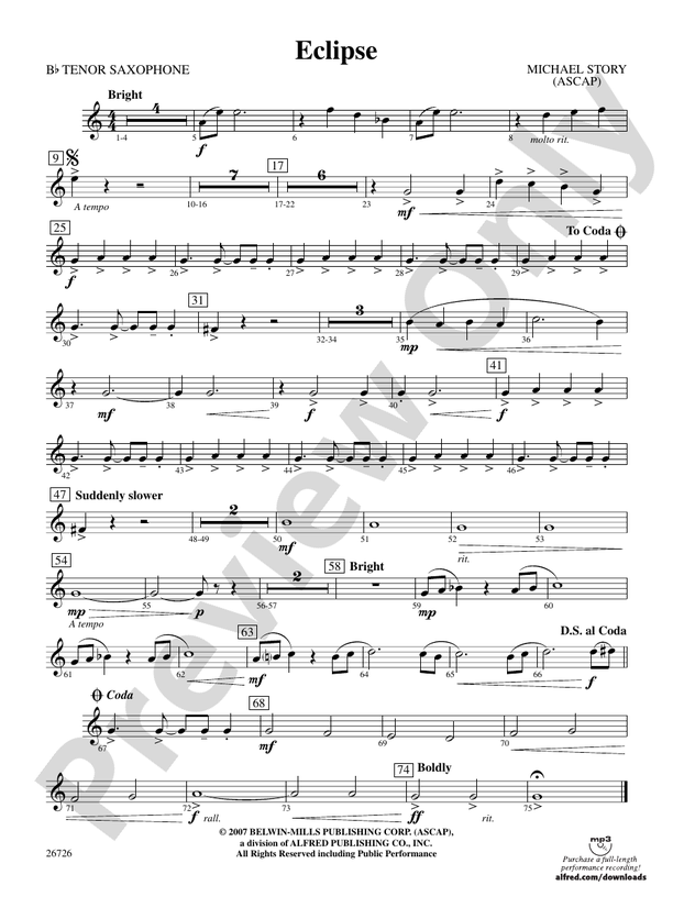 Eclipse: B-flat Tenor Saxophone: B-flat Tenor Saxophone Part - Digital Sheet Music Download