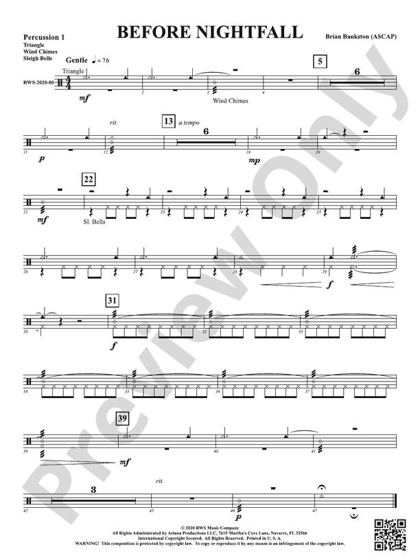 Before Nightfall: 1st Percussion: 1st Percussion Part: Brian Bankston - Digital Sheet Music Download