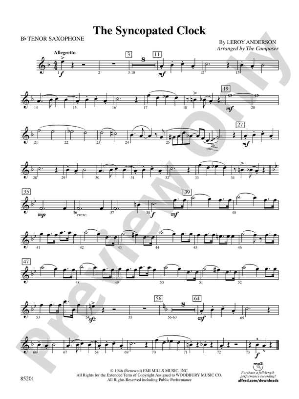 The Syncopated Clock: B-flat Tenor Saxophone: B-flat Tenor Saxophone Part - Digital Sheet Music ...