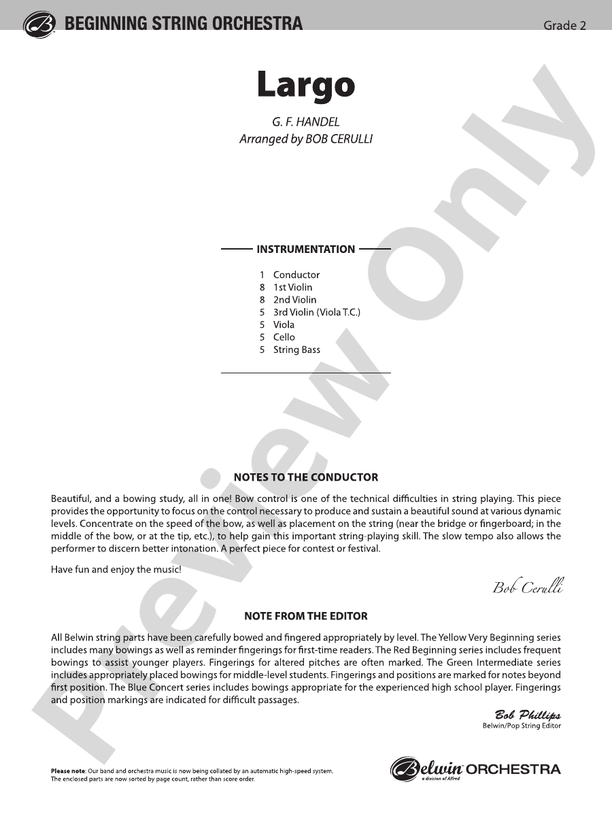 Largo: Score: String Orchestra Score - Digital Sheet Music Download