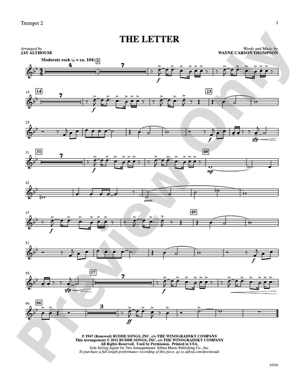 The Letter: 2nd B-flat Trumpet: 2nd B-flat Trumpet Part - Digital Sheet ...