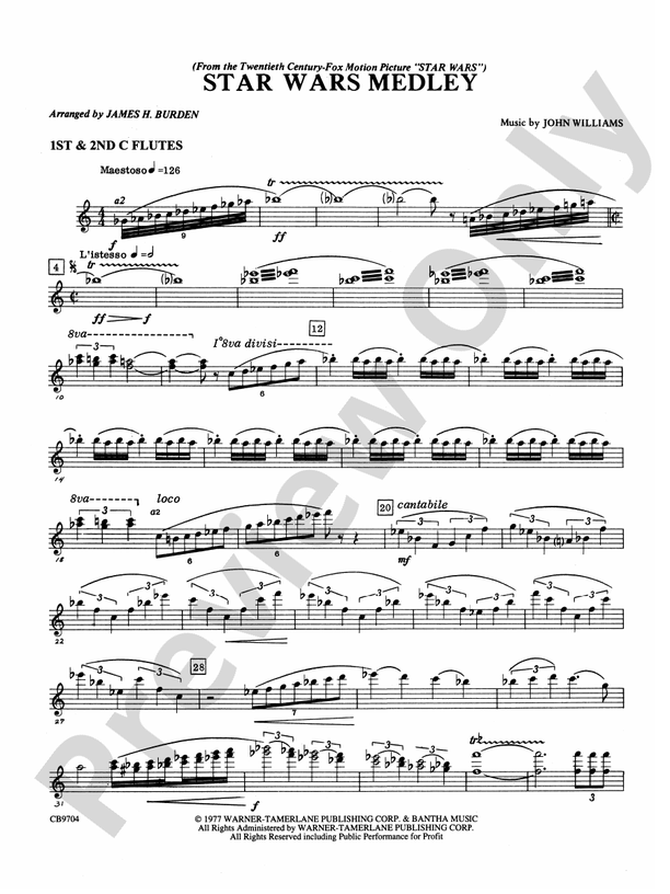 Star Wars® Medley 1st And 2nd Flute 1st And 2nd Flute Part Digital Sheet Music Download