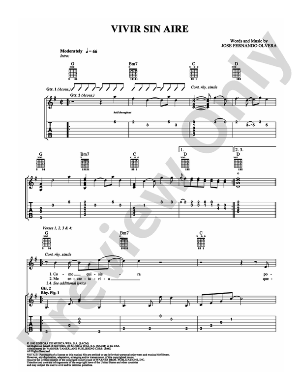 Vivir Sin Aire: Guitar TAB: Mana - Digital Sheet Music Download