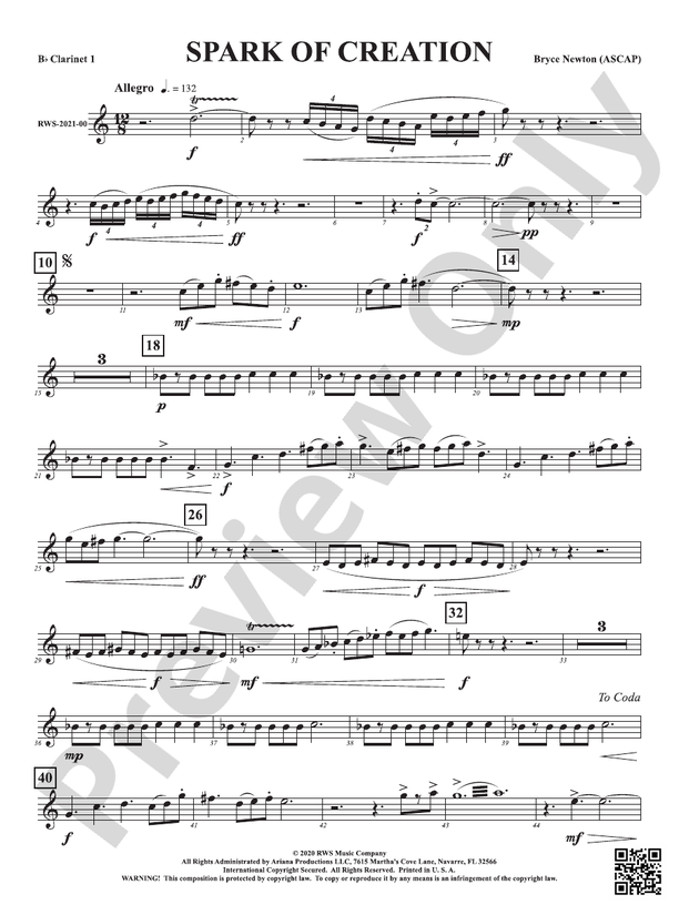Spark of Creation: 1st B-flat Clarinet: 1st B-flat Clarinet Part: Bryce Newton - Digital Sheet ...