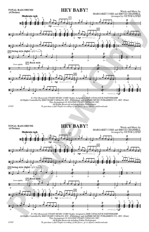 Hey Baby! (from Dirty Dancing): Tonal Bass Drum: Tonal Bass Drum Part ...