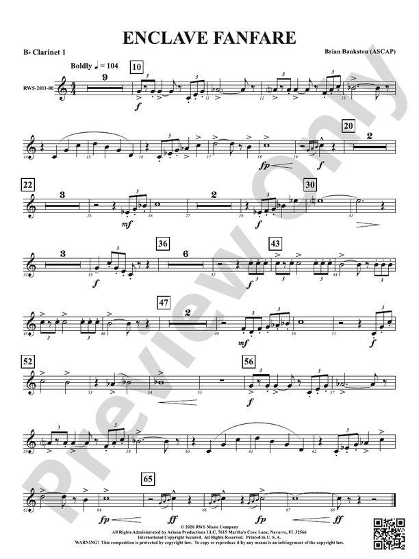 Enclave Fanfare: 1st B-flat Clarinet: 1st B-flat Clarinet Part: Brian ...